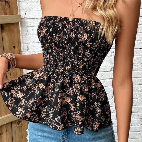 Tops | Boho Print Peplum Tube Top | Poshmark